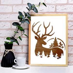 11 Pcs Deer Stencils Forest Mountain Tree Deer Head Stencils for Wood Burning Stencil Template Stencils for Painting on Wood Crafts Home Decors (Deer)