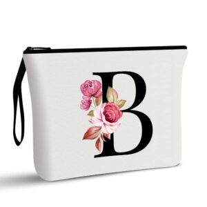 vavabox a-z personalized makeup bag,birthday gifts for women mom,gifts for best friend,bride bridesmaid cosmetic bag (white, b)