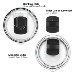 AUAUY 20 Oz Magnetic Tumbler Lid-Compatible with YETI Rambler,Ozark Trail, Coffee Tumbler, Magnetic Slider Switch Spill Proof Tumbler Cover-Come with Replacement Magnetic Slider, Black(1 Pcs)