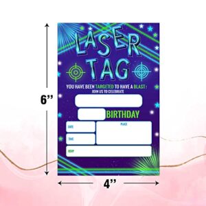 WUINCK Laser Tag Birthday Party Invitation Cards, Neon Laser Theme Party Invitations for Kids, Boys and Girls, Party Celebration Supplies, 20 Invitation with Envelopes - 0013