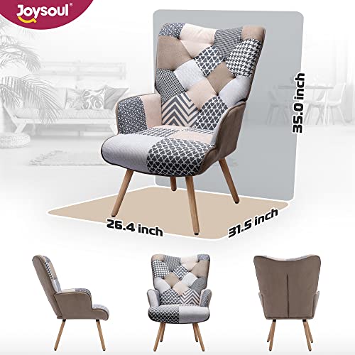 Joysoul Living Room Accent Chair Modern High Back Arm Chair, Grey Plaid Chairs for Bedroom Waiting Room