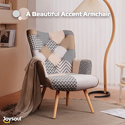 Joysoul Living Room Accent Chair Modern High Back Arm Chair, Grey Plaid Chairs for Bedroom Waiting Room