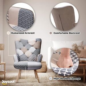 Joysoul Living Room Accent Chair Modern High Back Arm Chair, Grey Plaid Chairs for Bedroom Waiting Room