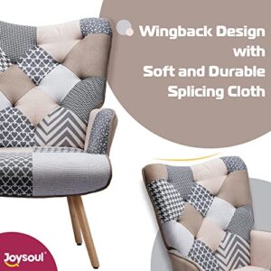 Joysoul Living Room Accent Chair Modern High Back Arm Chair, Grey Plaid Chairs for Bedroom Waiting Room