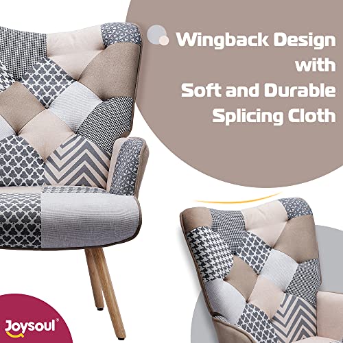 Joysoul Living Room Accent Chair Modern High Back Arm Chair, Grey Plaid Chairs for Bedroom Waiting Room