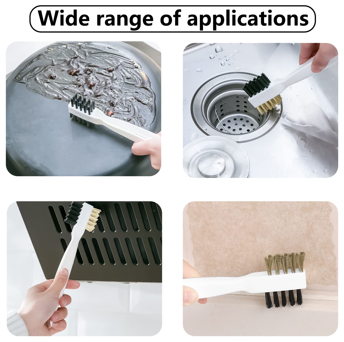 Deep Gas Stove Wire Brushes 4-in-1 Metal Kitchen Cleaning Wire Brush Small Brass/Nylon Brushes for Cleaning Gas Stove Range Hood Pot Pan Paint/Rust/Dirt