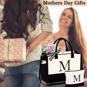 YOOLIFE Birthday Gifts for Women - Mothers Day Birthday Gifts Mom Friends Female Teacher Graduation Bridal Shower Bridesmaids Proposal Gifts Travel Beach Initial Tote Bag for Women J