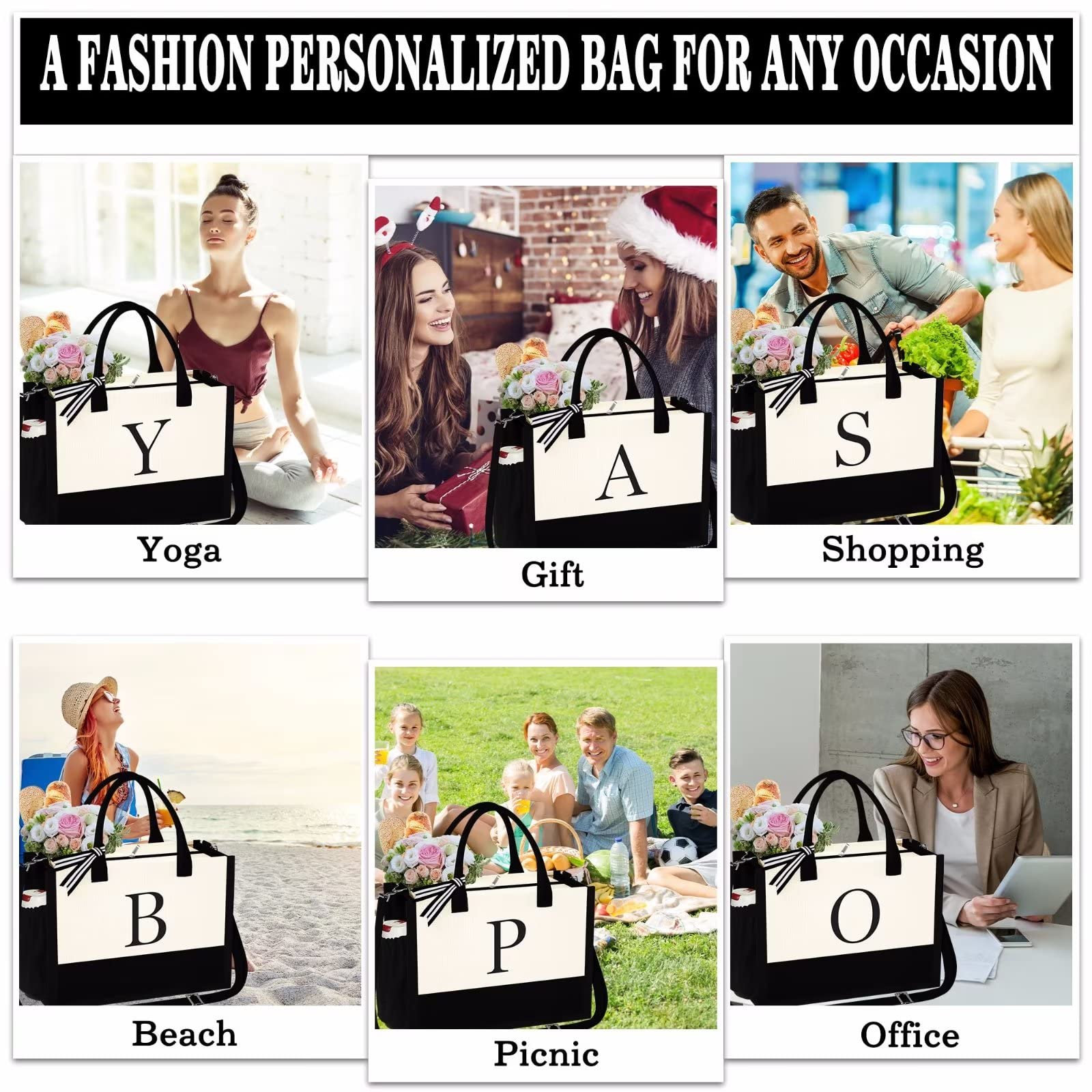 YOOLIFE Birthday Gifts for Women - Mothers Day Birthday Gifts Mom Friends Female Teacher Graduation Bridal Shower Bridesmaids Proposal Gifts Travel Beach Initial Tote Bag for Women J