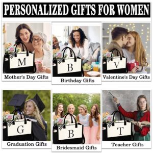 YOOLIFE Birthday Gifts for Women - Mothers Day Birthday Gifts Mom Friends Female Teacher Graduation Bridal Shower Bridesmaids Proposal Gifts Travel Beach Initial Tote Bag for Women J