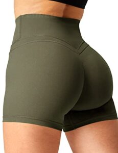 yeoreo workout biker shorts for women athletic scrunch butt high waisted running gym shorts yoga tummy control spandex military olive l