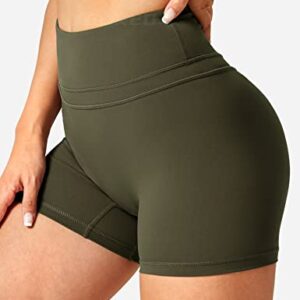 YEOREO Workout Biker Shorts for Women Athletic Scrunch Butt High Waisted Running Gym Shorts Yoga Tummy Control Spandex Military Olive L