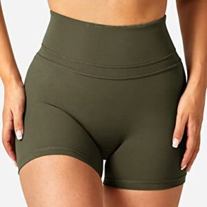 YEOREO Workout Biker Shorts for Women Athletic Scrunch Butt High Waisted Running Gym Shorts Yoga Tummy Control Spandex Military Olive L