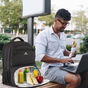 MATEIN Lunch Backpack for Men Work, 18 Inch Large Insulated Backpack Cooler with USB Charging Port, Water Resistant Lunch Box Backpack with Laptop Compartment for Travel Business College Picnic, Black