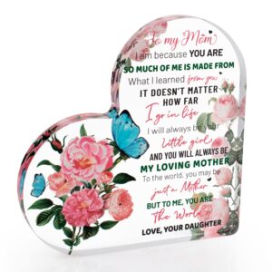 mothers day gifts for mom from daughter, mom birthday gift ideas, grateful gift for mother butterfly flower desk decor acrylic heart sign appreciation gifts for mom