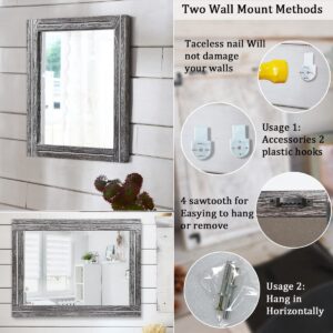 AAZZKANG Rustic Mirror Wood Framed Wall Mirror 20"x16" Rectangle Decorative Bedroom Bathroom Farmhouse Mirror