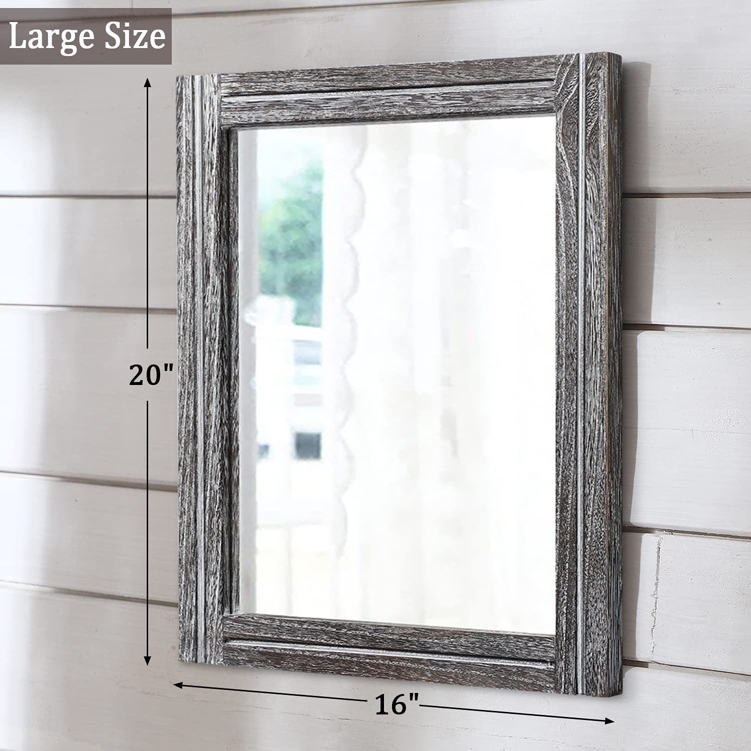 AAZZKANG Rustic Mirror Wood Framed Wall Mirror 20"x16" Rectangle Decorative Bedroom Bathroom Farmhouse Mirror