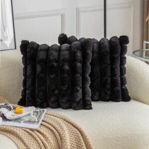 neelvin black faux fur cozy soft plaid decorative throw pillow covers 16x16 inch set of 2,velvet pillowcase cushion case for sofa couch