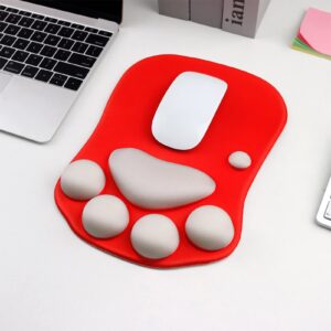 cute cat paw mouse pad, precision mutispandex surface, soft silicone filling, non-slip pu base, 270 x 195mm / 10.6 × 7.7 in (red)