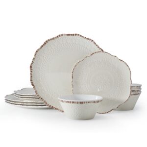 pfaltzgraff chateau 12 piece outdoor melamine dinnerware set, service for 4, white