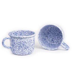 Enamelware Set for 4 - Blue Freckles Design - 16 Pieces - Includes: 4 Plates of 10" - 4 Plates of 7" - 4 Bowls - 4 Mugs - Suggested for Home, Party and Outdoor Activities