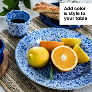 Enamelware Set for 4 - Blue Freckles Design - 16 Pieces - Includes: 4 Plates of 10" - 4 Plates of 7" - 4 Bowls - 4 Mugs - Suggested for Home, Party and Outdoor Activities