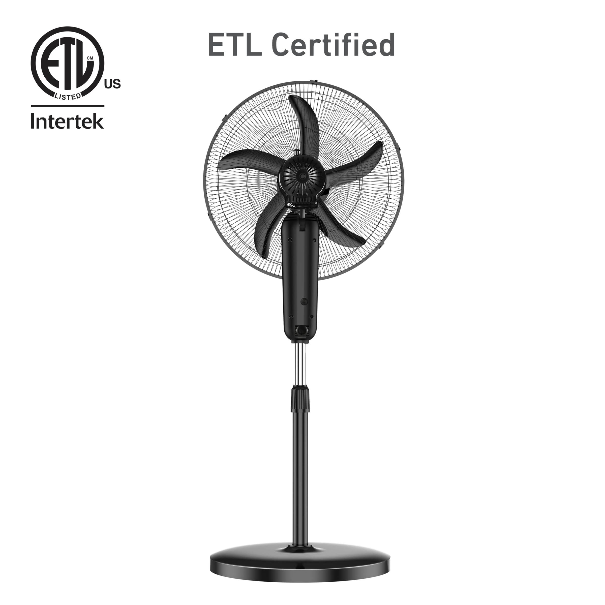 HOLMES 18" Stand Fan, 75° Oscillation, 3 Speeds, 5 Blades, Adjustable Height, 25° Head Tilt, Ideal for Home, Bedroom or Office, Black