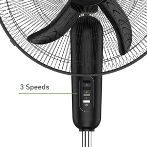 HOLMES 18" Stand Fan, 75° Oscillation, 3 Speeds, 5 Blades, Adjustable Height, 25° Head Tilt, Ideal for Home, Bedroom or Office, Black