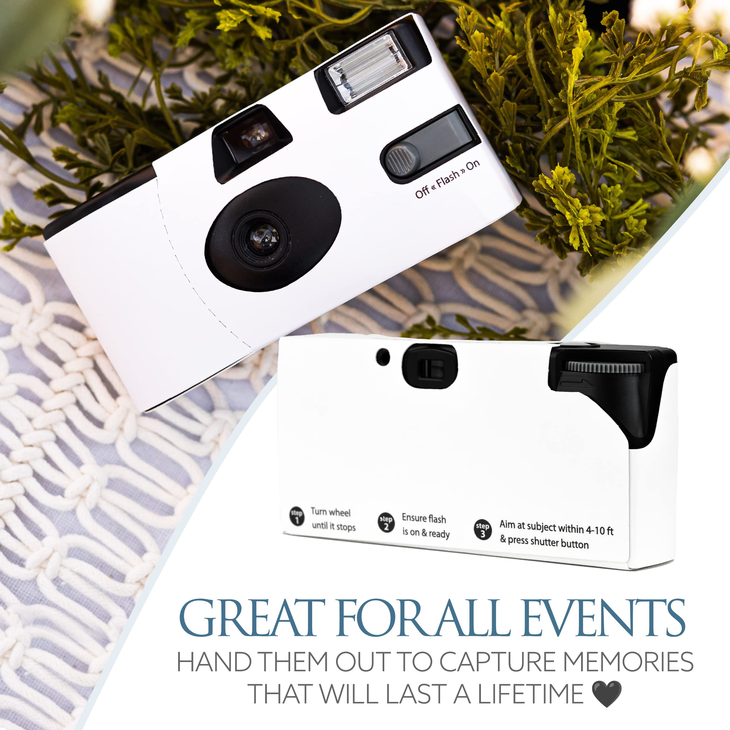 H&H Photo Supply Disposable Cameras Bulk (12 Pack) – White Single Use Camera Set: Perfect for Weddings, Baby Showers, Birthday Parties & All Events – 35mm ISO 400 Film, 27 Exposures, Easy-to-Use