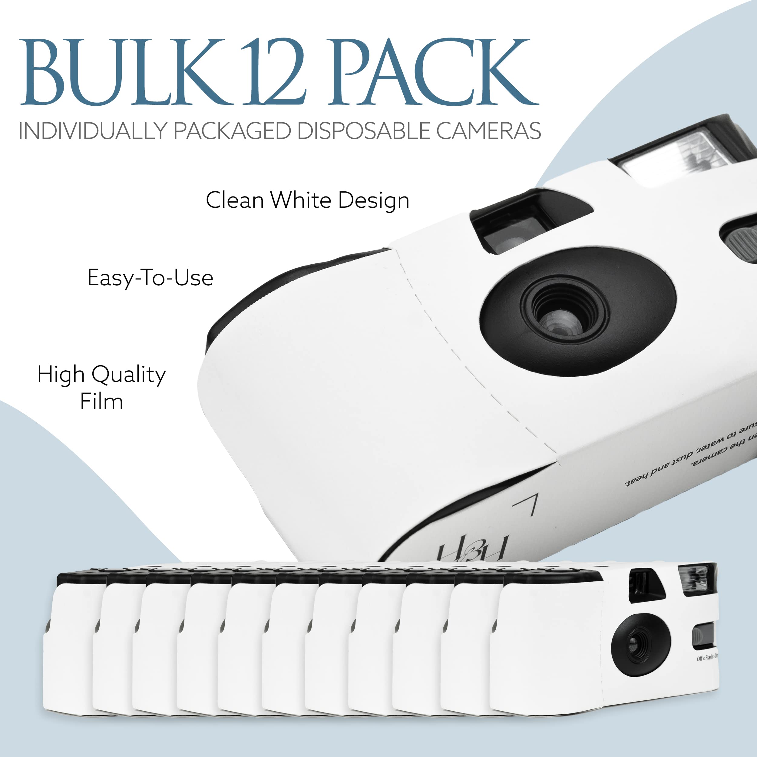 H&H Photo Supply Disposable Cameras Bulk (12 Pack) – White Single Use Camera Set: Perfect for Weddings, Baby Showers, Birthday Parties & All Events – 35mm ISO 400 Film, 27 Exposures, Easy-to-Use