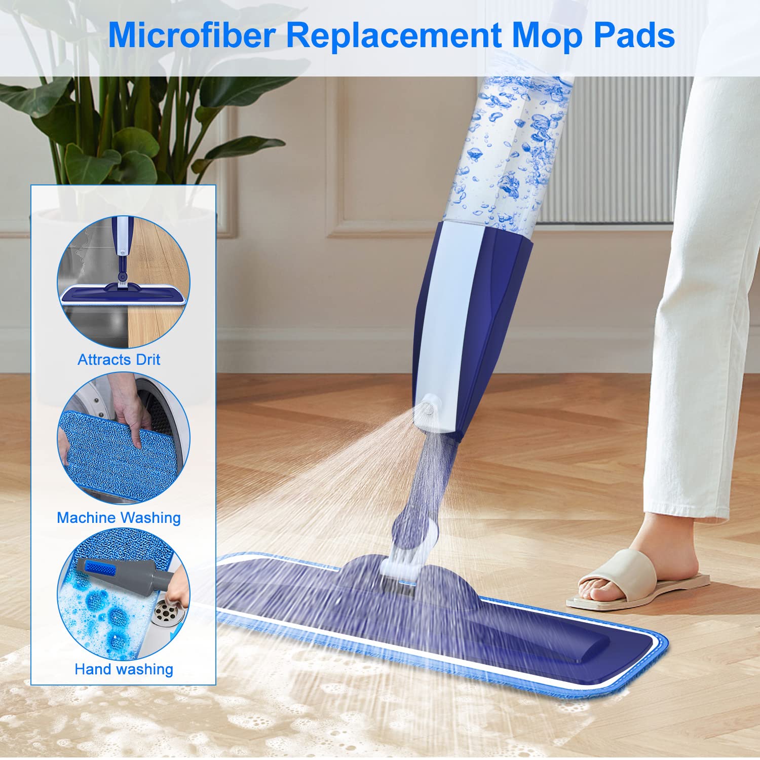 Beyoco Microfiber Spray Mops for Floor Cleaning with 3pcs Reusable Washable Pads - Flat Floor Mop with Refillable Bottle, Dry Wet Dust Mop with Sprayer for Hardwood Laminate Tile Wood Kitchen Floors