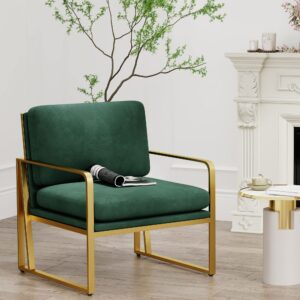 andeworld velvet accent chair, mid century living room armchair,upholstered modern sofa side chair with metal golden legs for reading,lounging,bedroom apartment, green