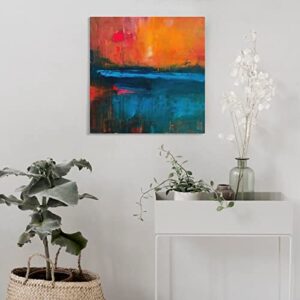 Hand Painted Abstract Sunset Oil Painting Modern Red Blue Impressionist Palette Art Bedroom Bathroom Office Bar Wall Decor Paintings28x28inch(70x70cm)