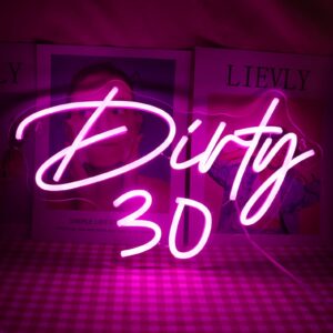 qiaofei led dirty 30 pink neon sign letters usb powered with dimmer switch neon lights for girls room home art wall decor 30th birthday party window living room decor birthday gift(pink)