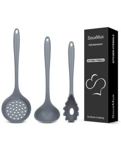 3 pcs silicone kitchen utensils set, soup ladle-pasta fork-slottede spoon, nonstick bpa free high heat resistant cooking utensils for mixing, serving, draining, turning, stirring