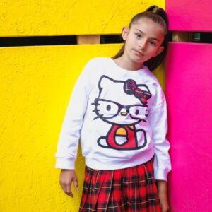 Hello Kitty Little Girls Fleece Sweatshirt and Skirt Plaid White/Red 7-8