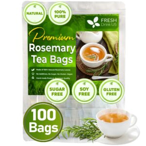 freshdrinkus, 100 rosemary leaf tea bags, made with 100% natural rosemary dried leaves, pure rosemary herbal tea, no additives, no caffeine, no gluten, vegan.