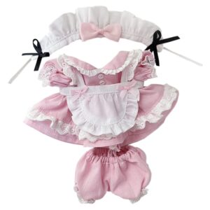 niannyyhouse 15cm plush doll clothes maid set headdress dress apron shorts 6in doll dress up (pink)