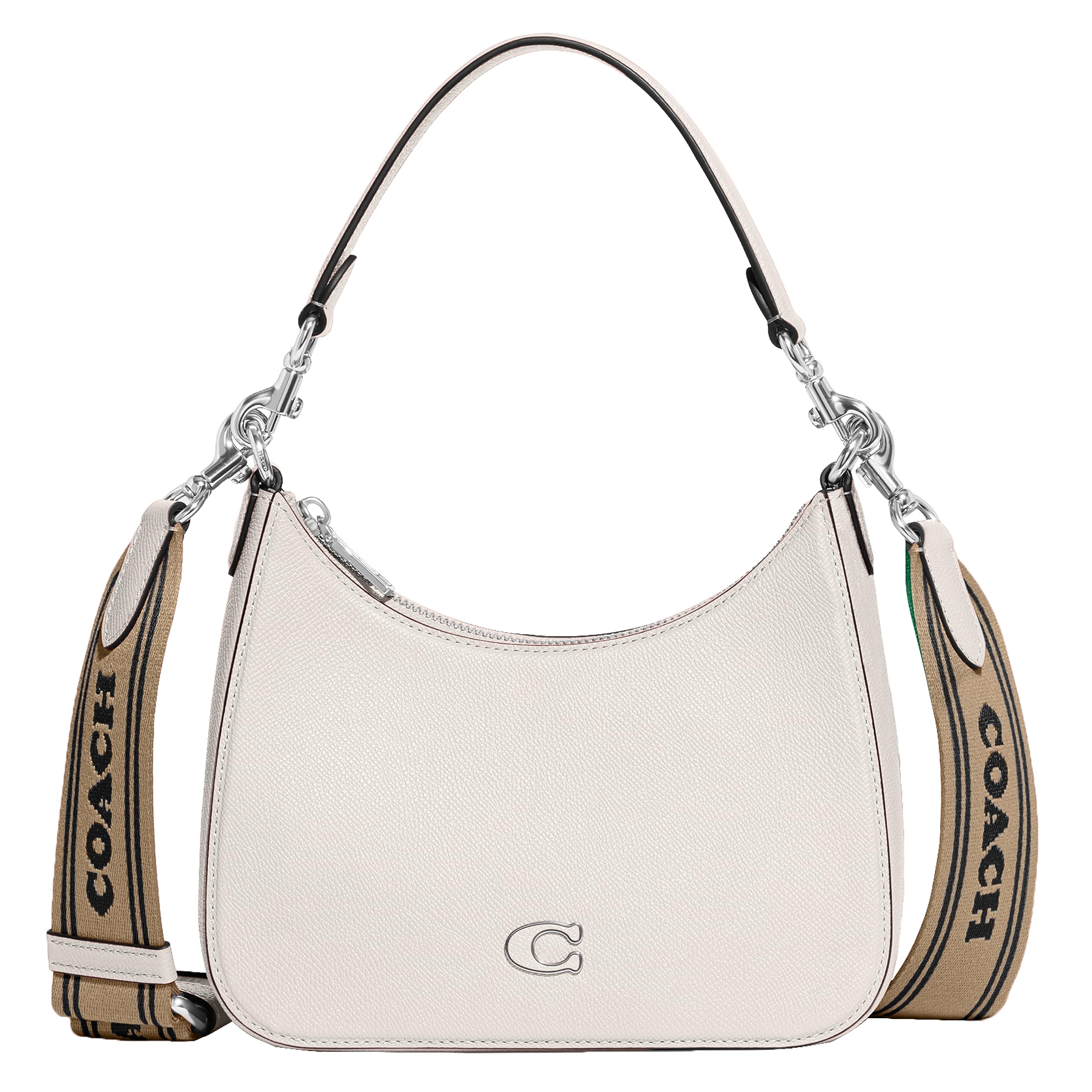 COACH Hobo Crossbody in Cross Grain Leather, Chalk, One Size