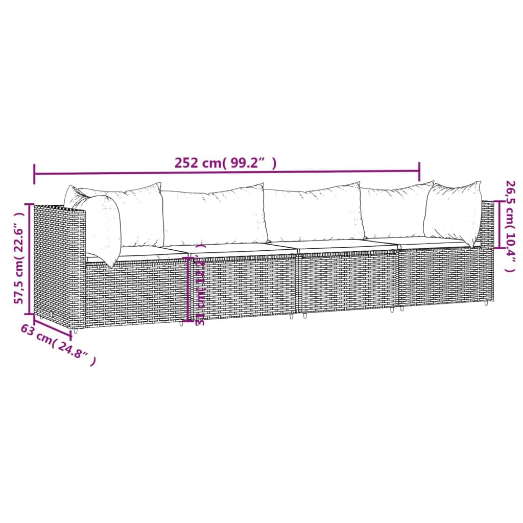 vidaXL Contemporary Black 4-Piece Patio Lounge Set - Weather-Resistant PE Rattan Garden Sofa Set with Powder-Coated Steel Frame, Thick White cushions