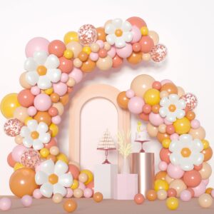 boho daisy balloon garland arch kit,jogams 172pcs groovy balloon arch kit with daisy flower rose gold confetti balloons for boho daisy theme birthday baby shower wedding groovy party decorations