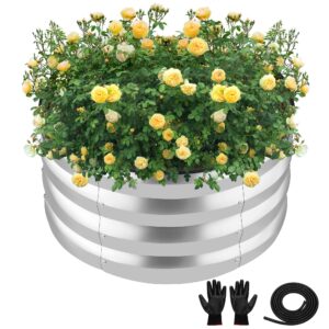 zxzyhfty round galvanized raised garden bed kit,silver outdoor garden raised planter box, round large metal raised garden beds for vegetable 2 * 2 * 1ft (1pack)