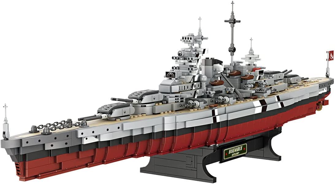 FULHOLPE Bismarck Class Battleship Building Blocks Set, MOC Military Warship Model Bricks Construction Toy Compatible with Major Brands - 2081 Pieces