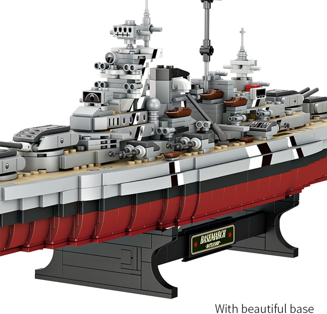 FULHOLPE Bismarck Class Battleship Building Blocks Set, MOC Military Warship Model Bricks Construction Toy Compatible with Major Brands - 2081 Pieces