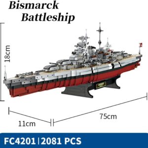 FULHOLPE Bismarck Class Battleship Building Blocks Set, MOC Military Warship Model Bricks Construction Toy Compatible with Major Brands - 2081 Pieces