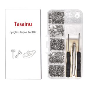 tasainu eyeglass repair kits, eyeglass repair tools kit comes with 500 pcs of glasses screws, silicone nose pads, screwdriver set and screw cap, suitable the repair of most styles of glasses