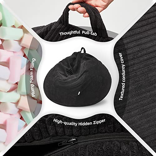 Homguava Bean Bag Chair: Teardrop Bean Bags with Memory Foam Filled, Compact Beanbag Chairs Soft Sofa with Corduroy Cover (Black)