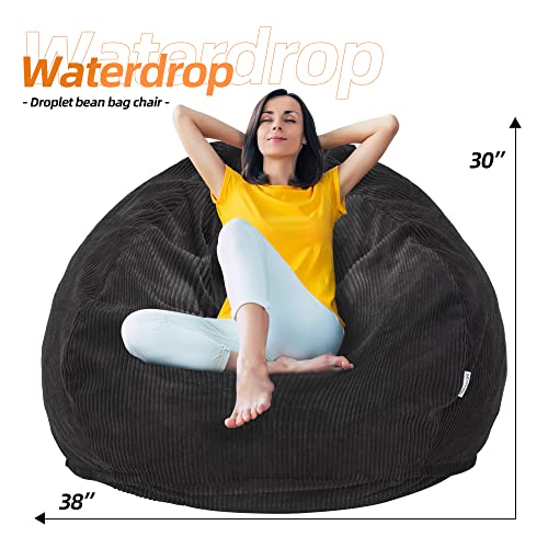 Homguava Bean Bag Chair: Teardrop Bean Bags with Memory Foam Filled, Compact Beanbag Chairs Soft Sofa with Corduroy Cover (Black)