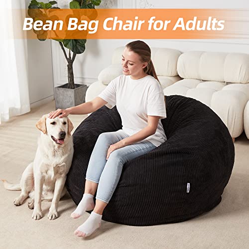 Homguava Bean Bag Chair: Teardrop Bean Bags with Memory Foam Filled, Compact Beanbag Chairs Soft Sofa with Corduroy Cover (Black)