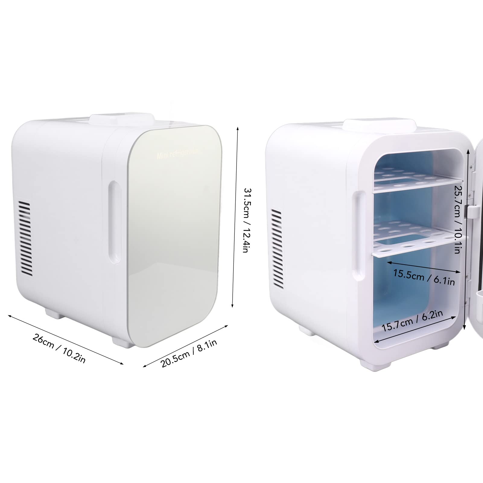 Mini Compact Fridge, 8 L Single Core Skincare Refrigerator Beauty Fridge with Mirror & Light Portable Cooler Warmer Refrigerator Fridge for Skincare, Makeup, Beverage