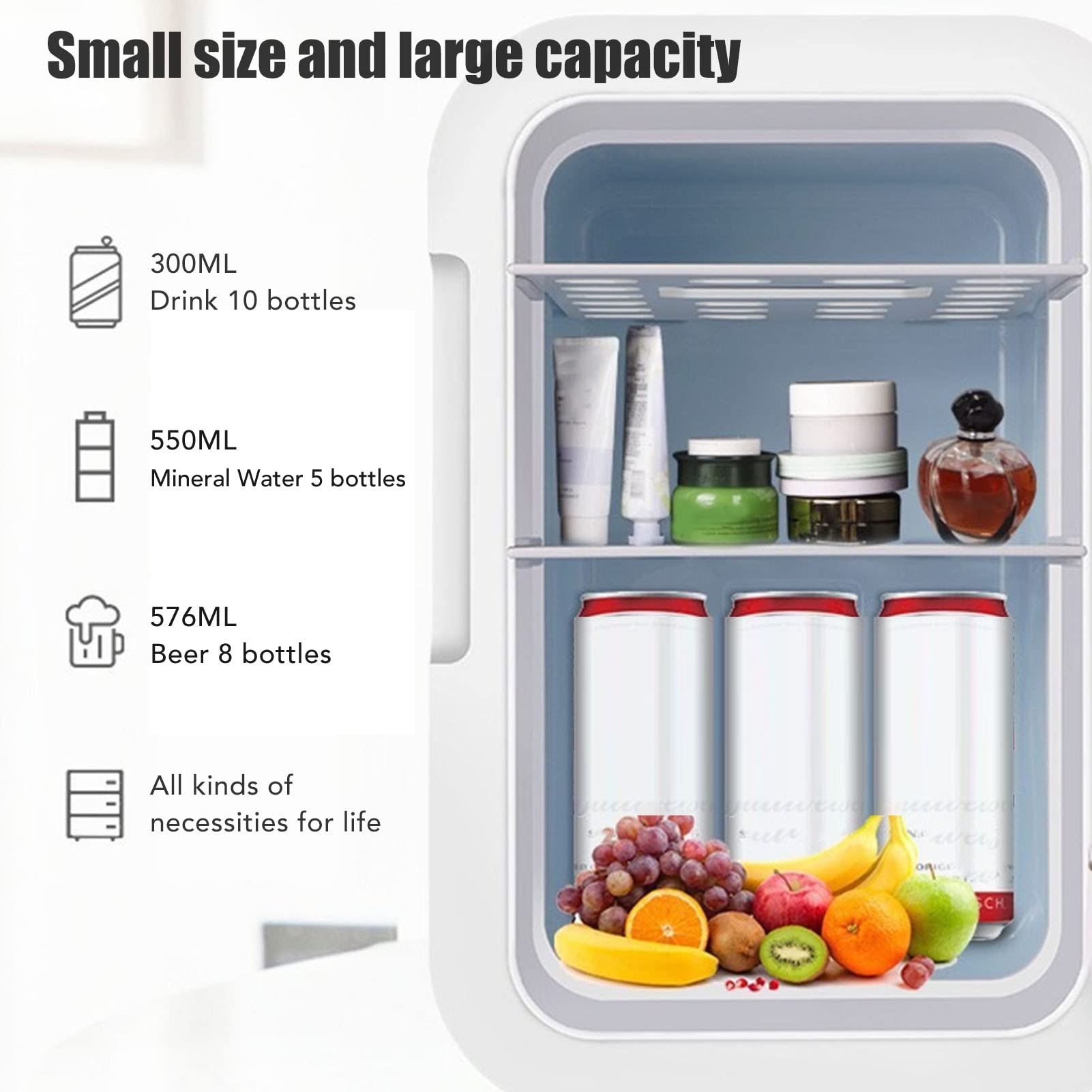 Mini Compact Fridge, 8 L Single Core Skincare Refrigerator Beauty Fridge with Mirror & Light Portable Cooler Warmer Refrigerator Fridge for Skincare, Makeup, Beverage